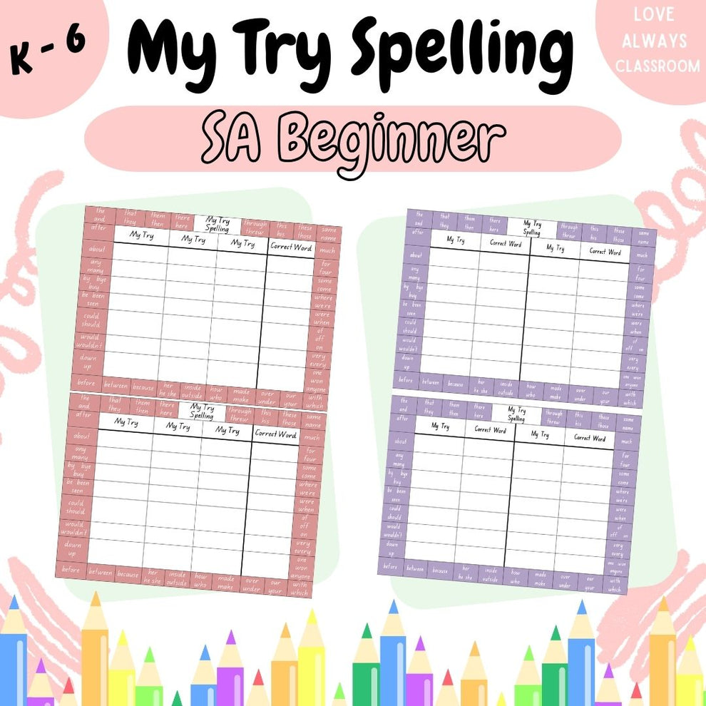 Try Spelling - SA Beginner Font – Love Always Classroom